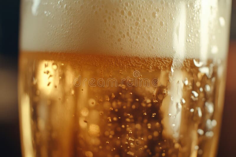 Golden Lager with Effervescent Bubbles Close-Up. Stock Illustration ...