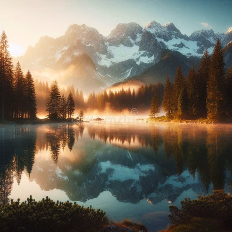 Golden lake reflection stock image. Image of natural - 379998911