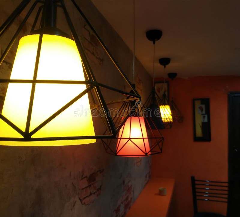 Golden Lamp Shade in a Cafe Stock Photo - Image of golden, light: 148520370