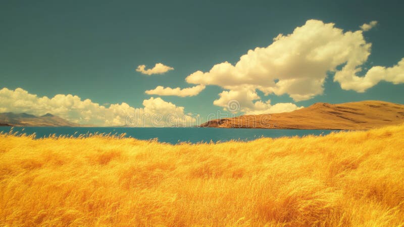 Golden Landscape with Lush Fields and Serene Sky Stock Image - Image of ...