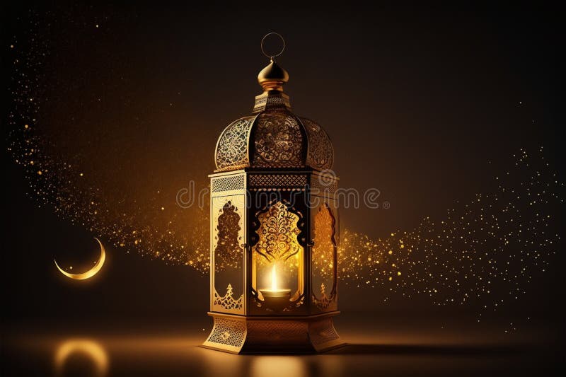 Golden Lantern with Moon Generative Ai Stock Illustration ...