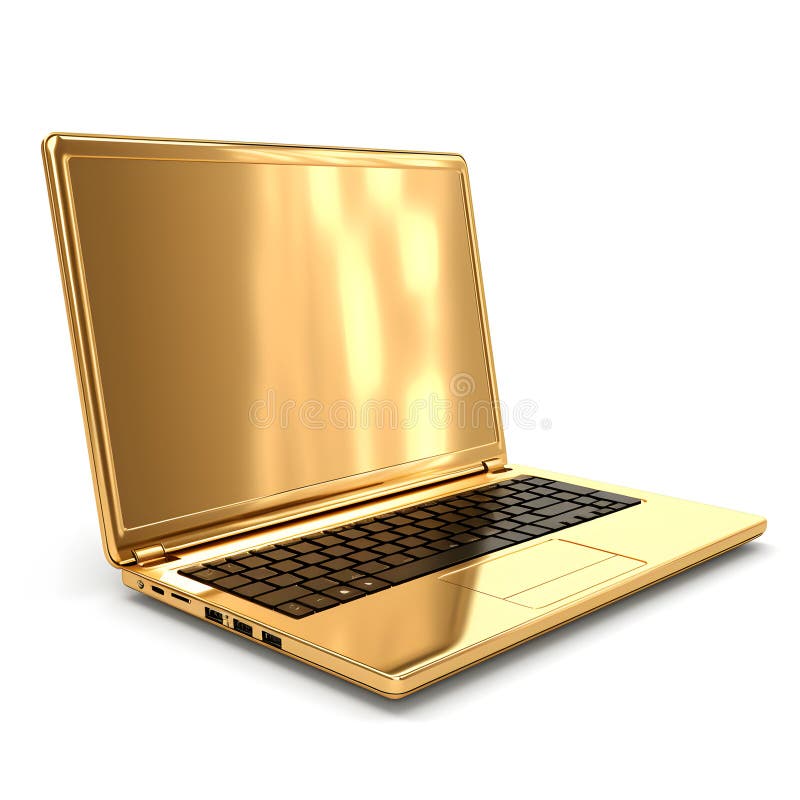 Golden Laptop on a White Background Stock Illustration - Illustration ...
