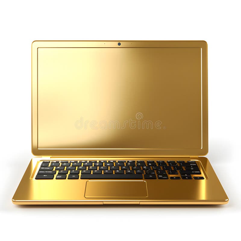 Golden Laptop on a White Background Stock Illustration - Illustration ...