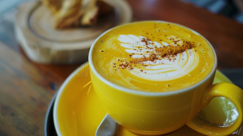 Golden Latte in Yellow Cup stock photo. Image of relax - 331193448