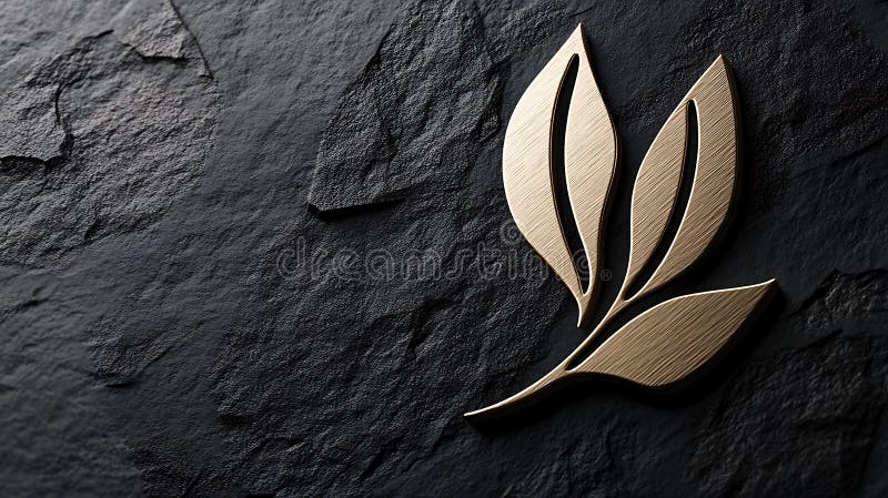 Golden Leaf Emblem on Dark Stone Background Stock Illustration ...