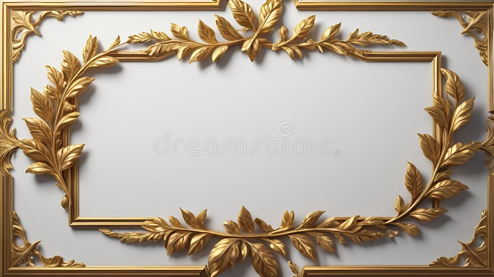 Golden Leaf Frame on White Background Stock Illustration - Illustration ...