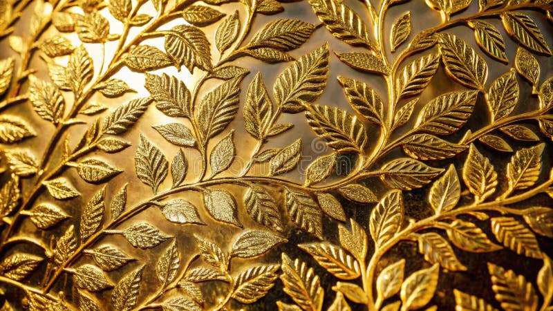 Golden Leaf Glass Close-Up, Embossed, Foliage Design Stock Illustration ...