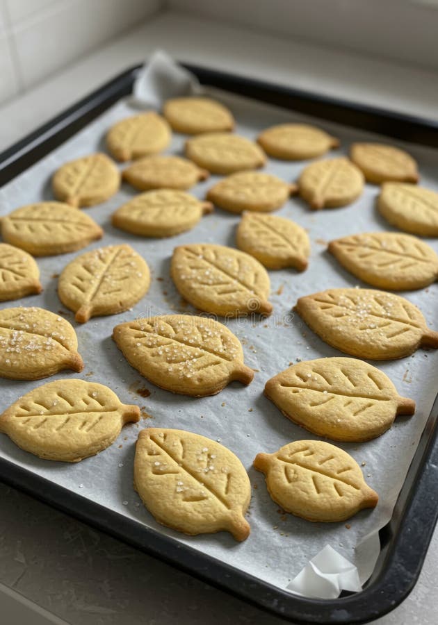 Golden Brown Leaf Shaped Cookies Baking Sheet Stock Photos - Free ...