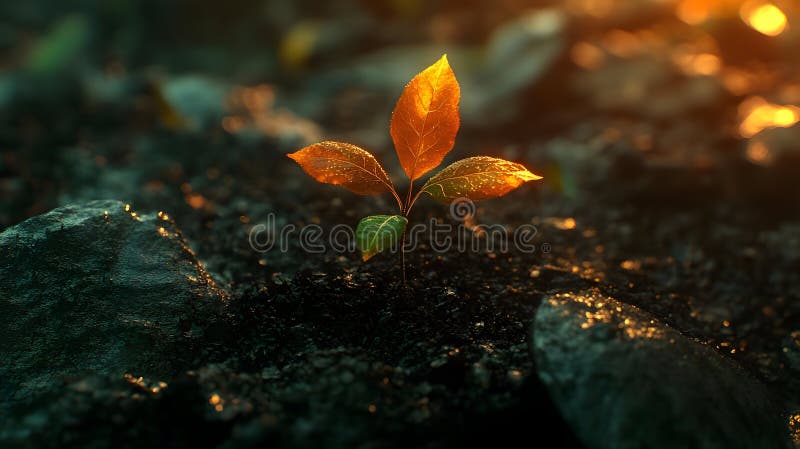 Golden Leaf Sprout in Dark Soil Illustration Stock Illustration ...