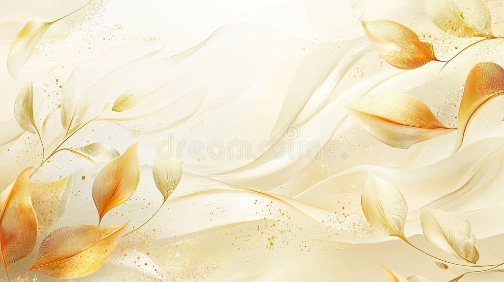 Golden Leaves on a Cream Wave Background Stock Illustration ...