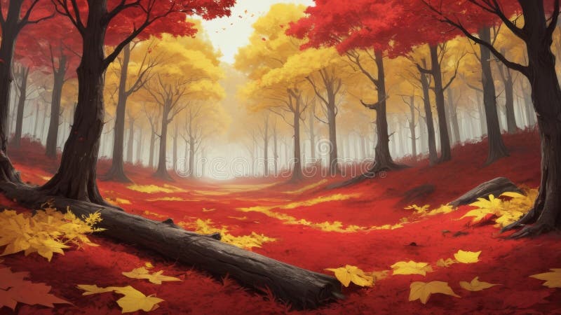 Golden Leaves Fall on Red Forest Floor Stock Illustration ...