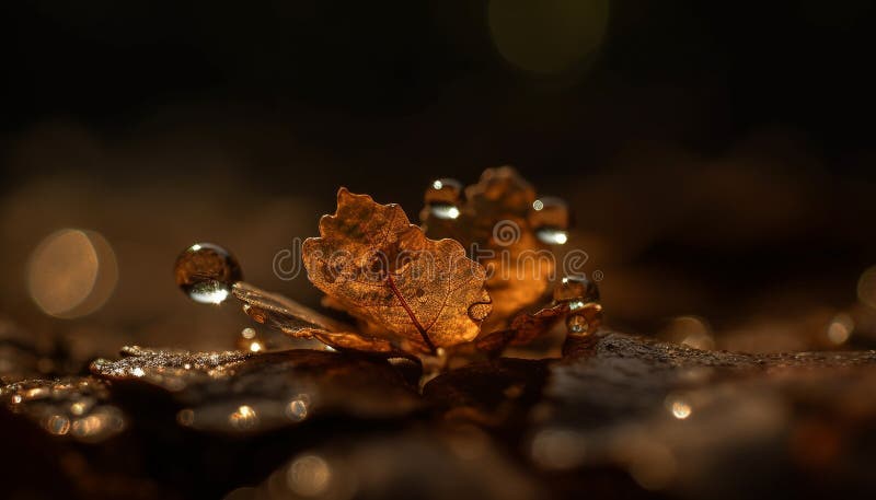 Golden Leaves Glow in the Dewy Autumn Forest at Night Generated by AI ...