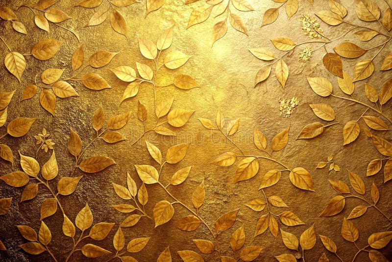 Golden Leaves Patterned Wall Design Stock Illustration - Illustration ...