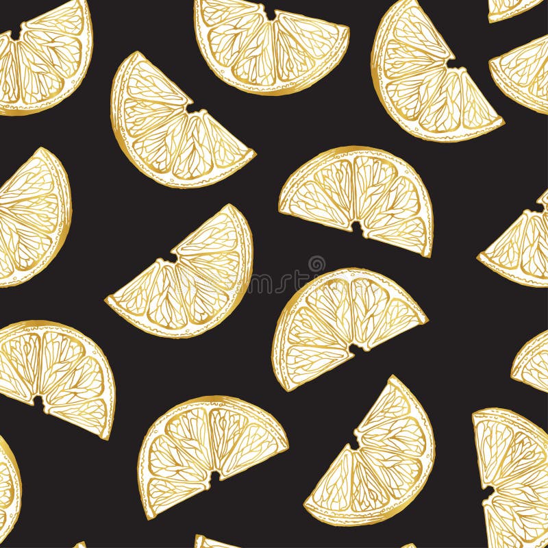 Golden Lemon Slices on a Dark Background Stock Illustration ...