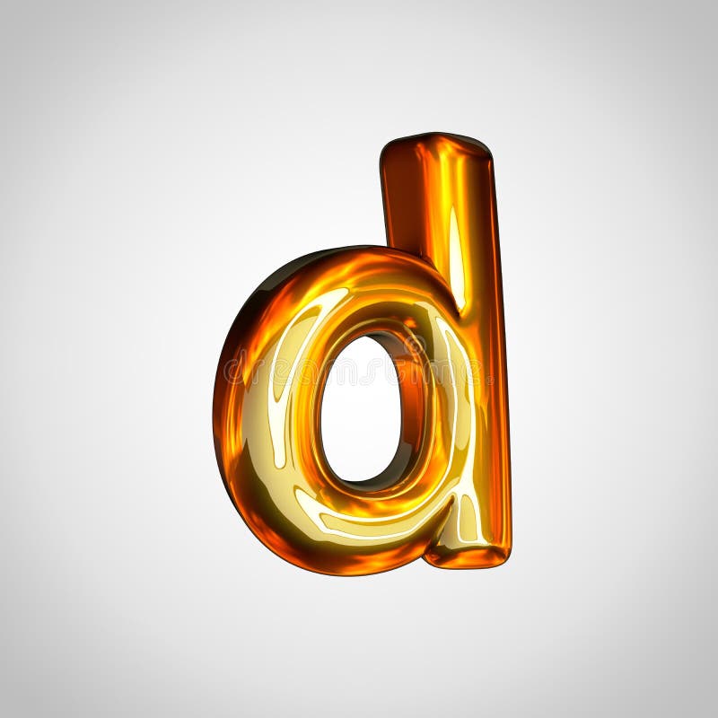 Golden Letter D Lowercase with Fire Reflection Isolated on White ...