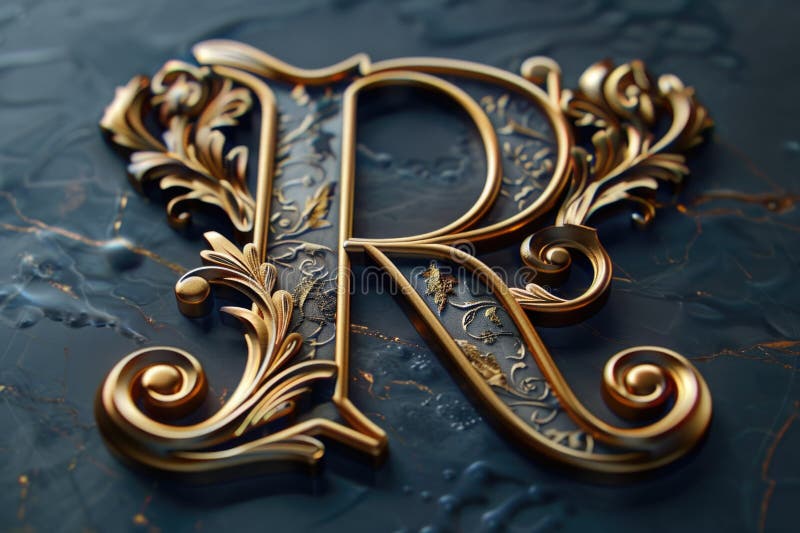 A Golden Letter R Stands Out Against a Bright Blue Surface Stock ...