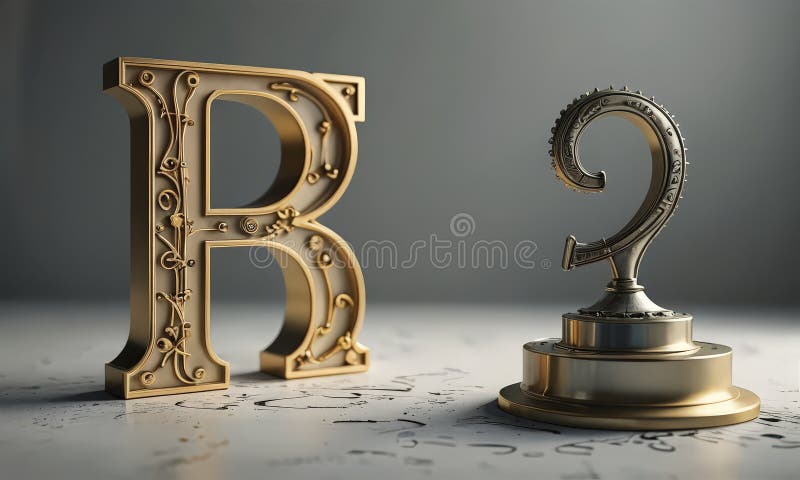 Golden Letter "R" and Golden Trophy with Hook are Displayed Against ...