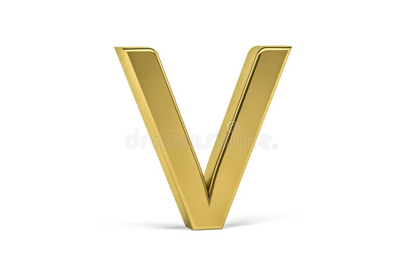 Golden Letter V - Three Dimensional Letter V on White Background Stock ...