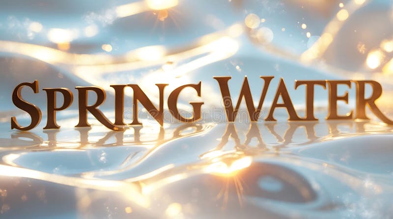 Golden Lettering of Spring Water Reflecting on Fluid Surface during ...