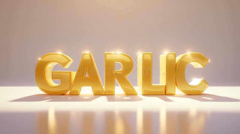 Golden Letters Spelling Garlic Lit from Behind on a Soft Background ...