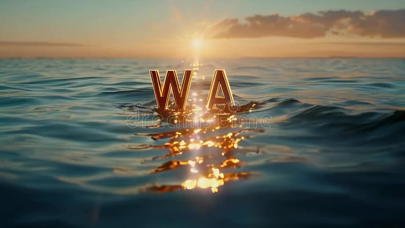 Golden Letters WA Float on Calm Ocean Waves at Sunset Stock Video ...