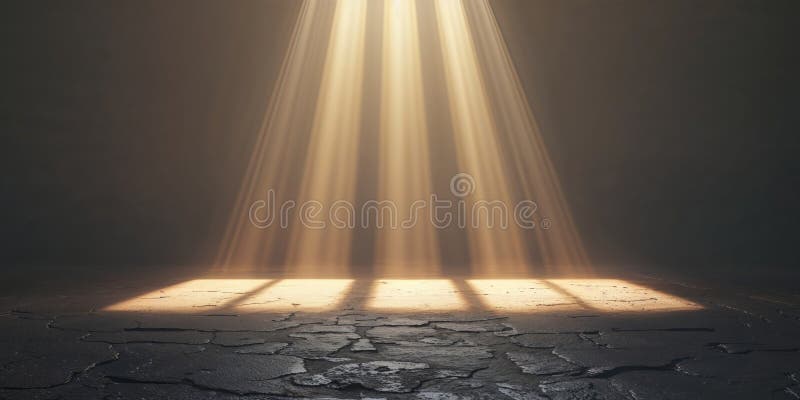 Golden Light Beams Shining Down on a Dark Stage with Textured Surface ...
