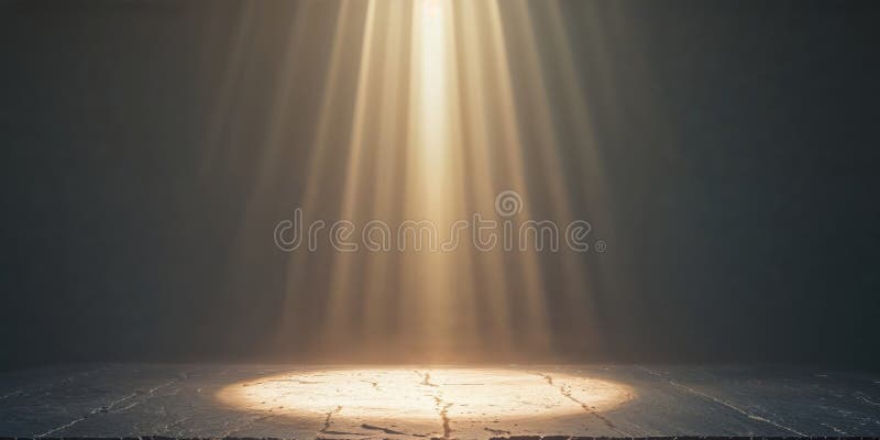 Golden Light Beams Shining Down on a Dark Stage with Textured Surface ...