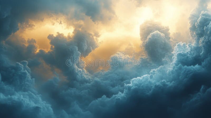 Golden Light Breaks through Dramatic Storm Clouds Stock Illustration ...