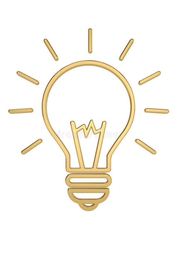 Golden Light Bulb Icon Isolated on White Background. 3d Illustration ...