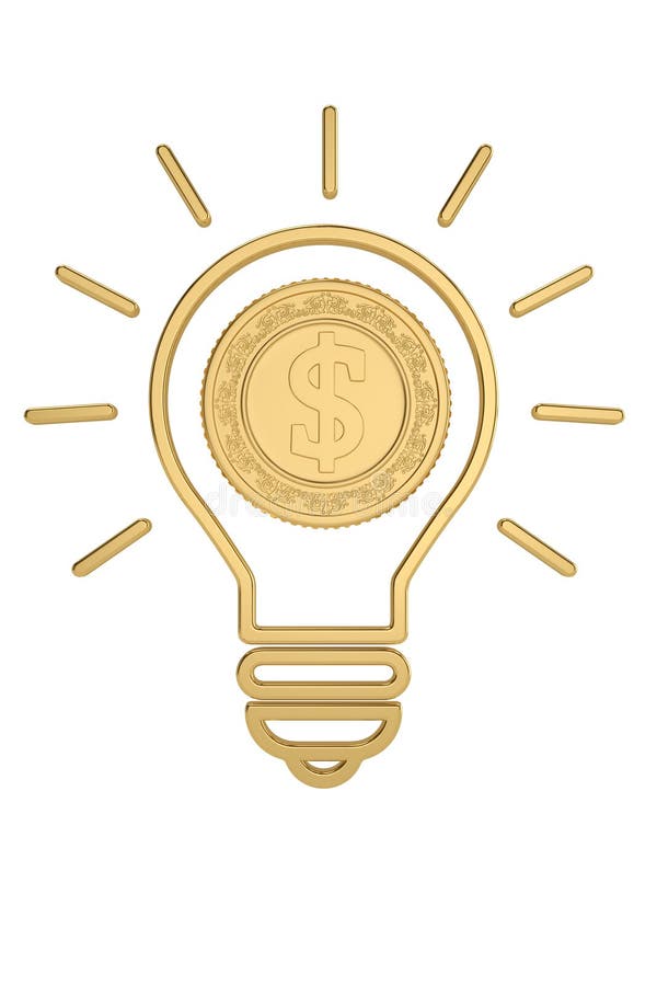 Golden Light Bulb Icon Isolated on White Background. 3d Illustration ...
