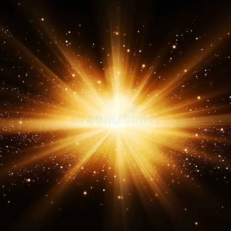 Golden Light Burst on Black Background. Stock Illustration ...