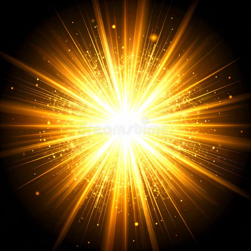 Golden Light Burst Explosion on Dark Background Stock Illustration ...