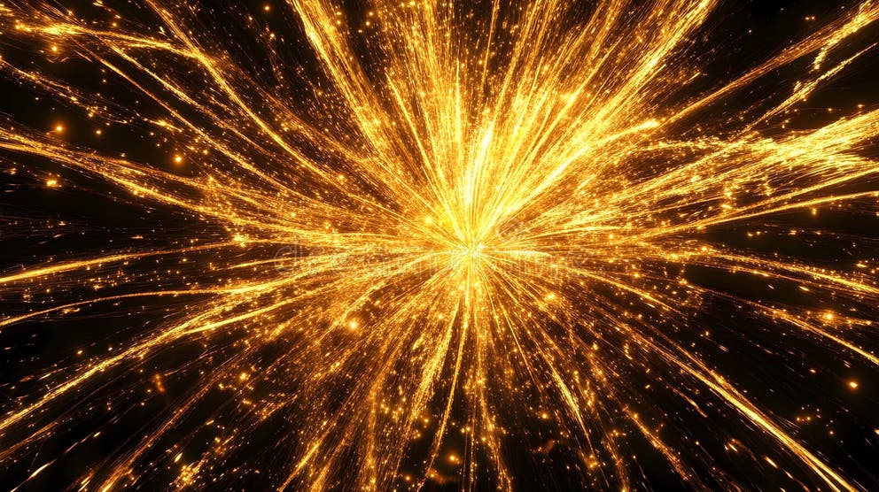 Golden Light Burst with Radiating Sparkle Patterns Stock Photo - Image ...