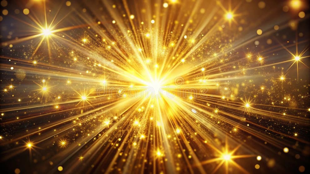 Golden Light Burst with Shining Rays and Starry Illumination Stock ...