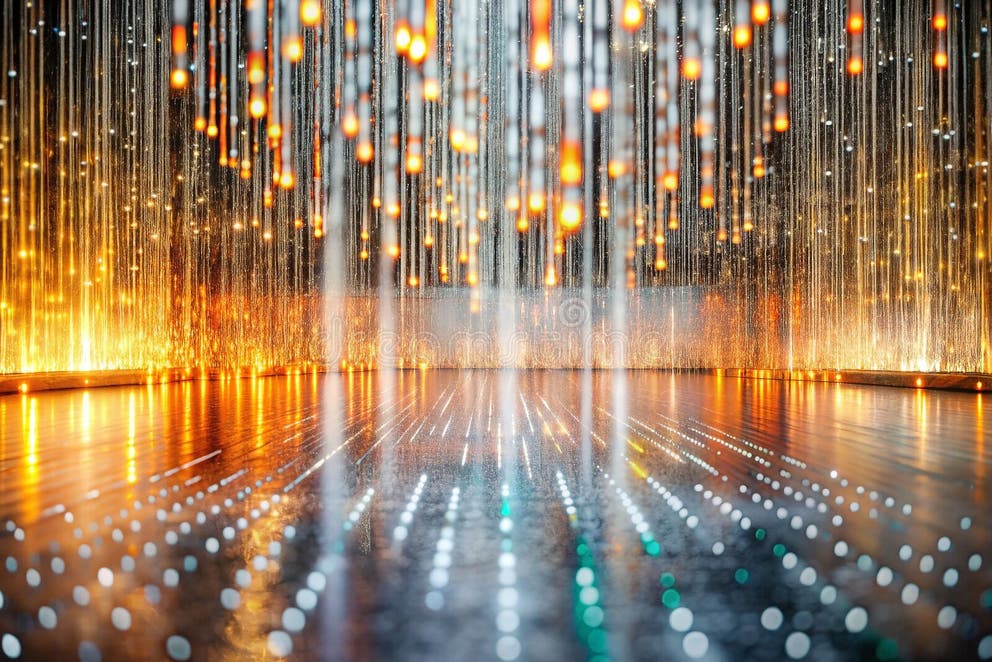 Golden Light Cascade Stage, Awards Ceremony Backdrop Stock Illustration ...