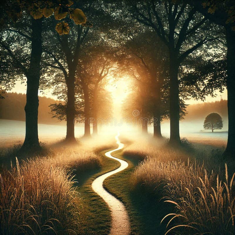 The Golden Light of Dawn, Illuminating a Pathway. Stock Image - Image ...