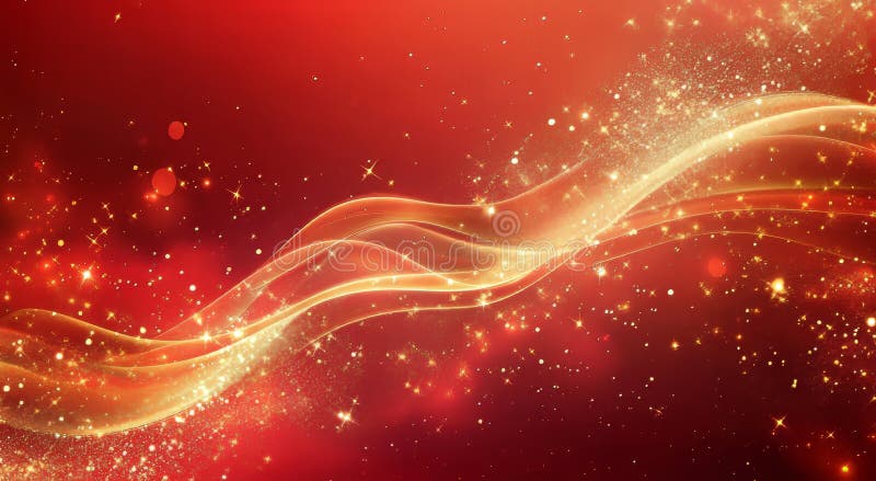 Golden Light Effect on Red Gradient Background with Flowing Wave ...