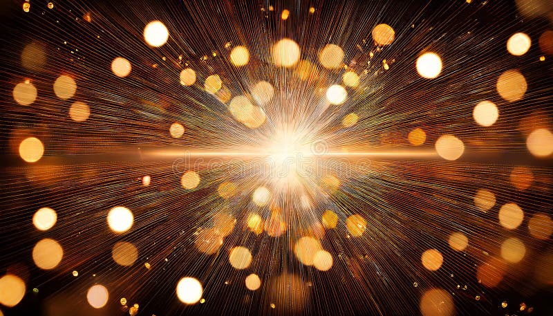 Golden Light Exploding from a Central Point on a Black Background Stock ...