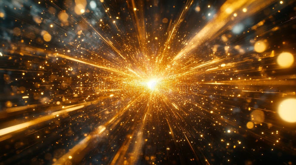 Golden Light Explosion Radiating Energy and Sparkle Stock Illustration ...