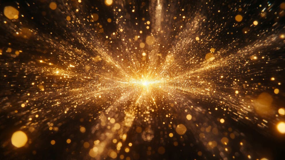 Golden Light Explosion Radiating Sparkling Dust Particles Stock ...