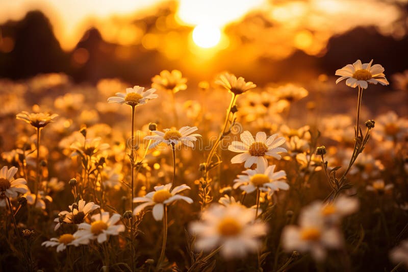 The Golden Light on a Field of Wildflowers Stock Illustration ...