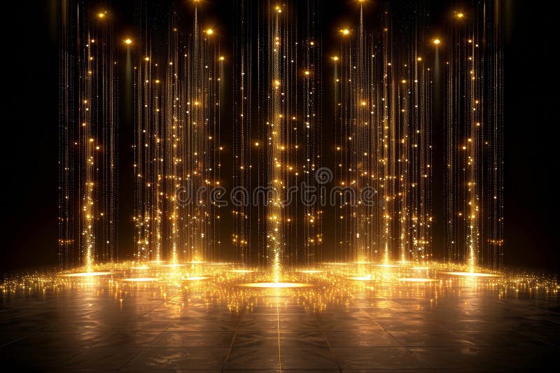 Golden Light Flows through Darkness in a Dramatic Performance. Stock ...