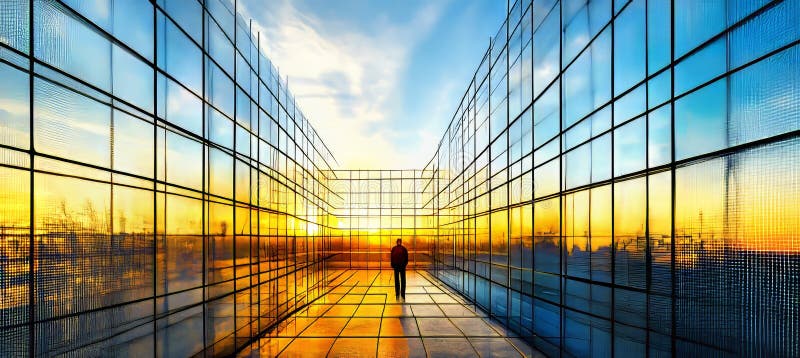 Golden Light through Glass Building Facade, Modern Architecture ...