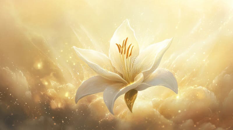 Golden Light Illuminates a Single White Lily Flower Stock Illustration ...
