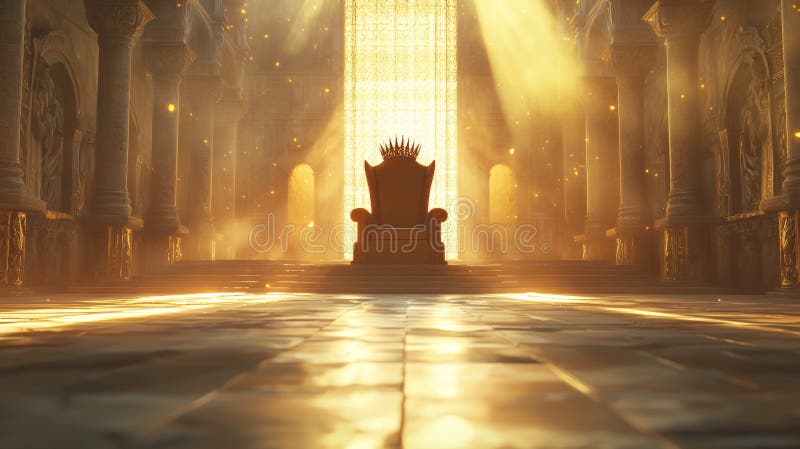Golden Light Illuminates a Throne in a Grand Hall. Stock Photo - Image ...