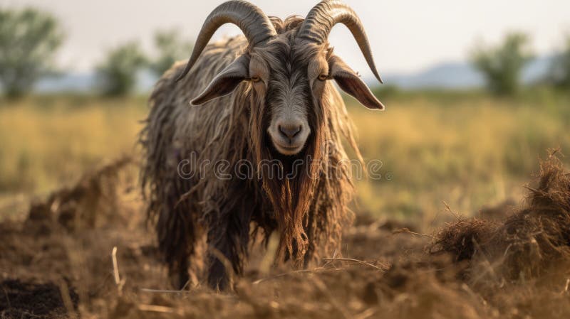 Golden Light a Majestic Goat Standing in the Mud Stock Illustration ...