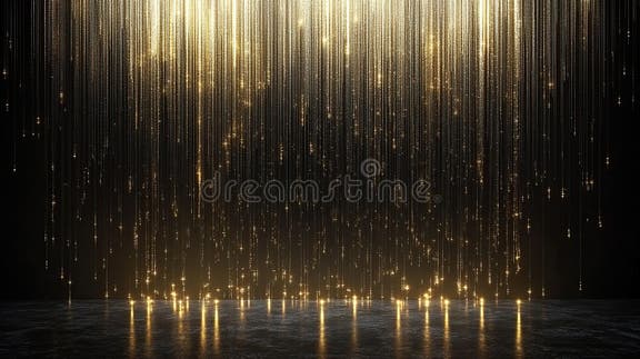 Golden Light Rain Effect on Dark Stage Stock Illustration ...