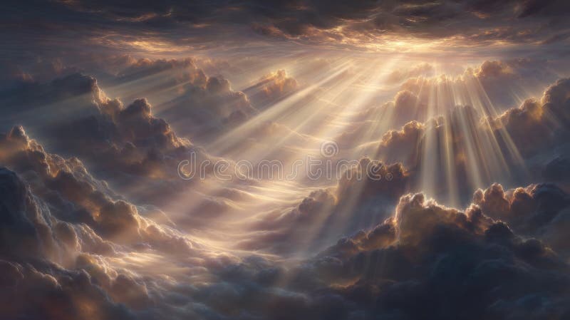 Golden Light Rays through Clouds, Divine Guidance Metaphor Stock Photo ...