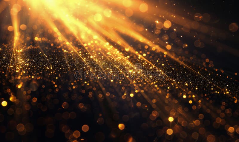 Golden Light Rays on Dark Background with Sparkling Dust Stock Image ...