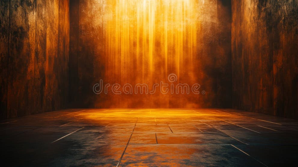 Golden Light Rays in Dark Room with Grunge Texture Stock Illustration ...